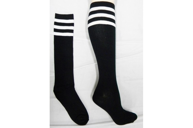 Sale!!! 12 pairs of Black and white triple striped knee high socks